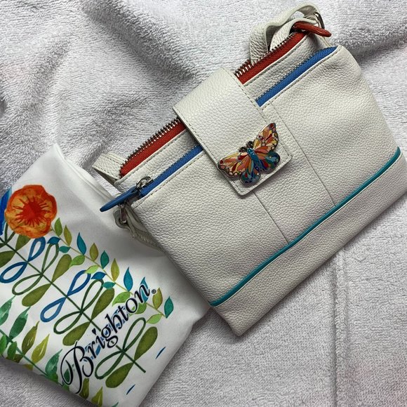 Brighton | Bags | Brighton Messenger Bag White Multi With Butterfly ...